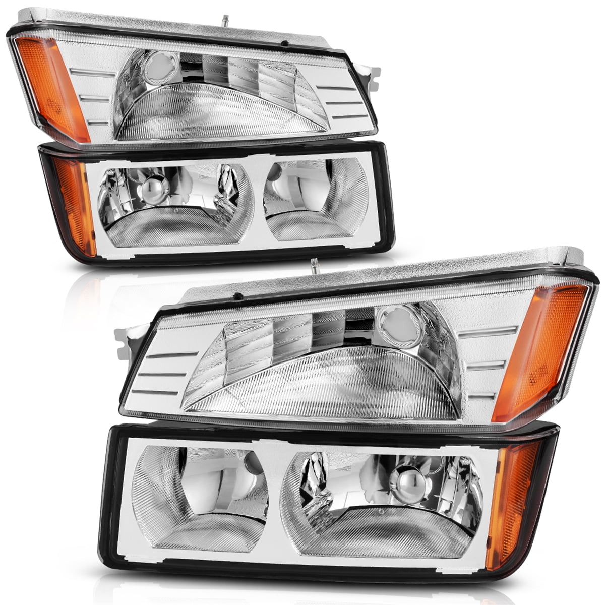 LEDKINGDOMUS Headlights + Bumper Lights Set For 2002-2006 Chevy ...