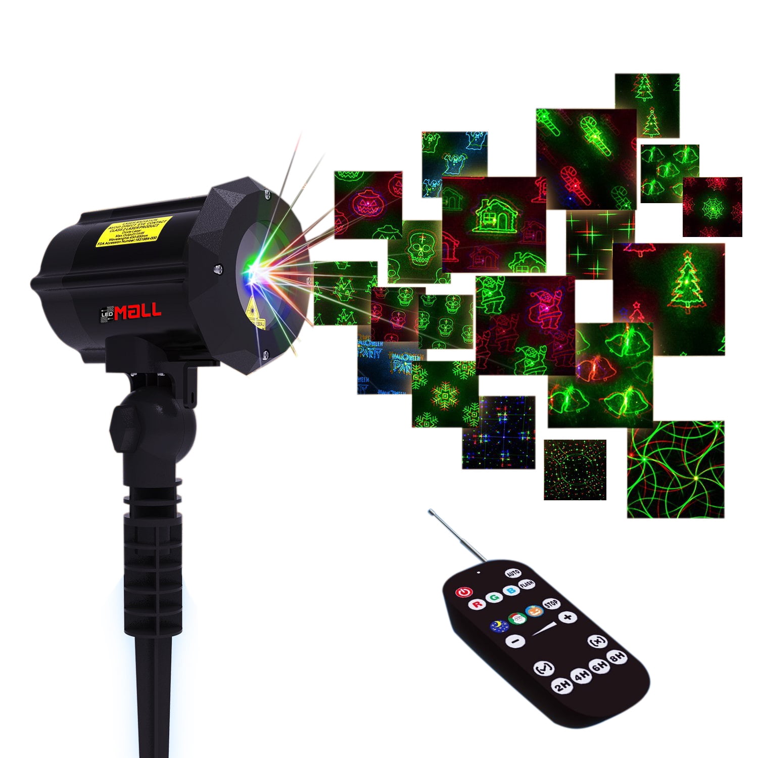 LEDMALL RGB Outdoor Laser Lights with Animated Patterns, RF Remote ...
