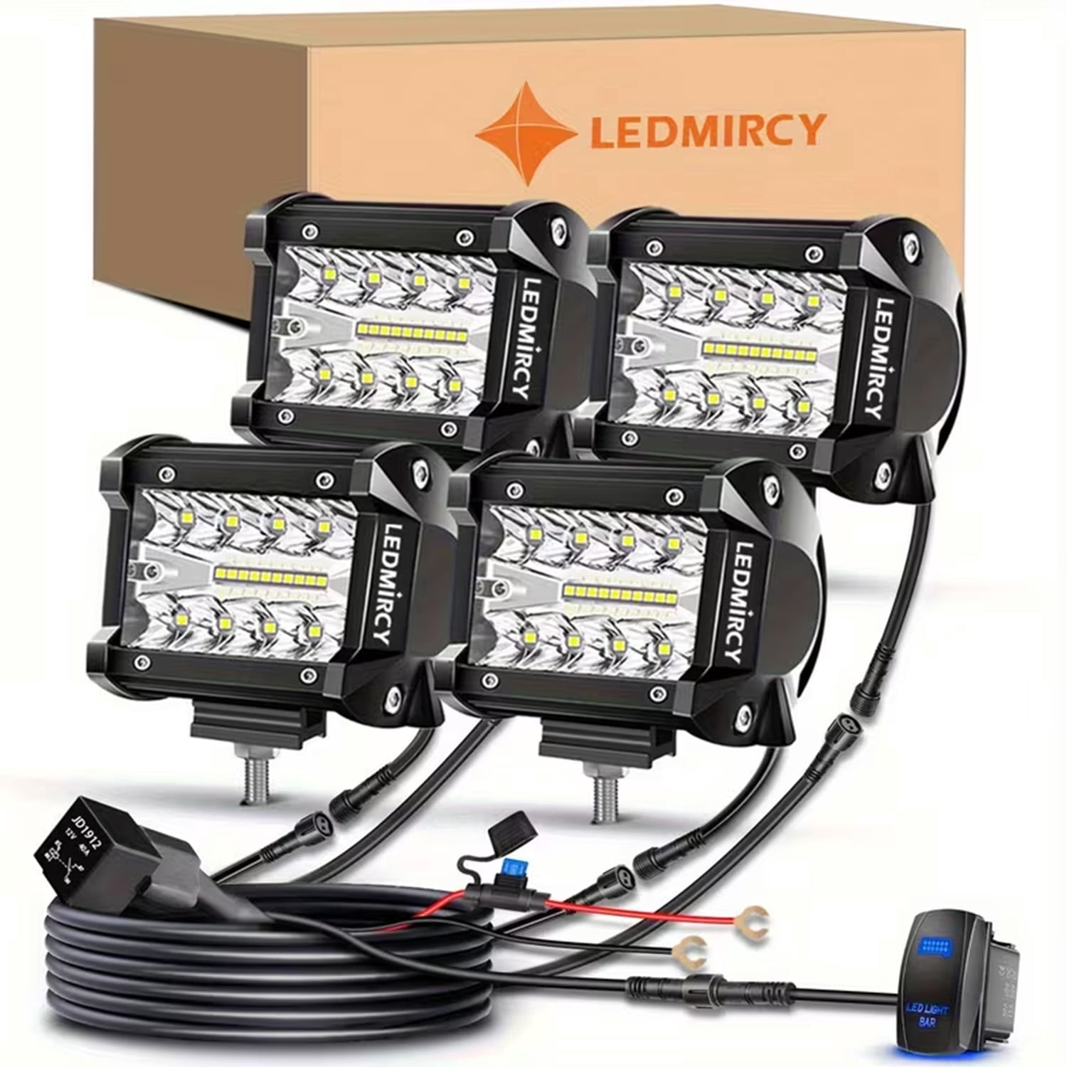 LEDMIRCY 4 inch LED Pod Lights, 4-Lead Wiring Harness with Rocker ...