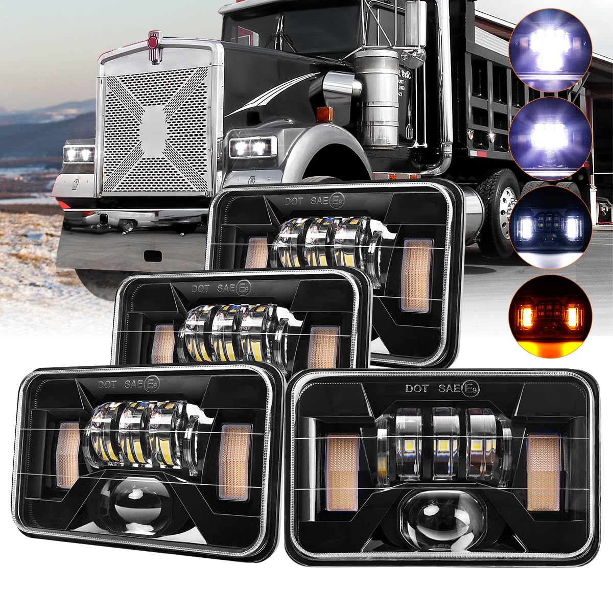 LEDMIRCY 4x6 LED Lights IFF17 High Low Sealed Beam with DRL Turn Signal ...