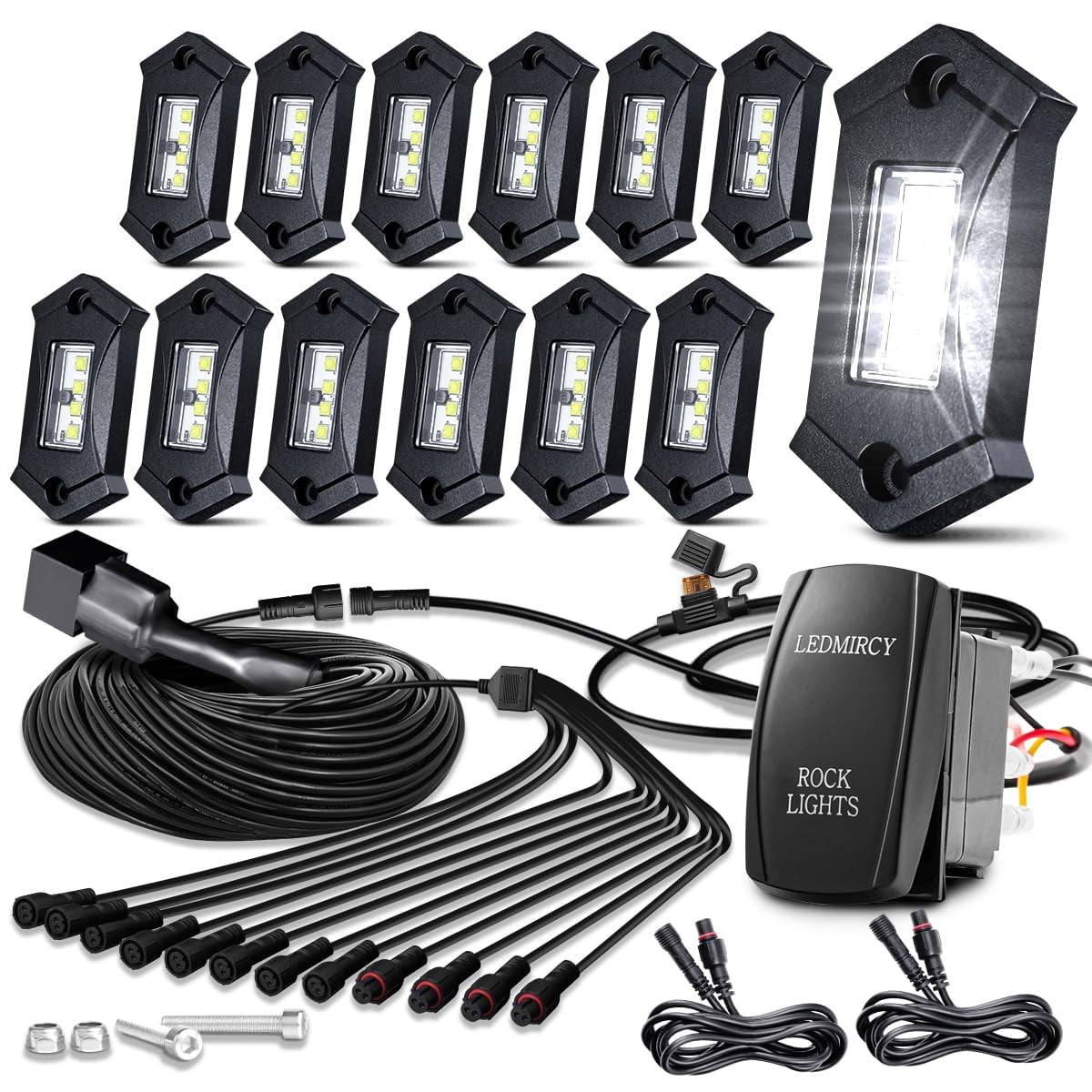 LEDMIRCY R3 Pure White IFF17 Rock Lights Kit with Rocker Switch Wire ...