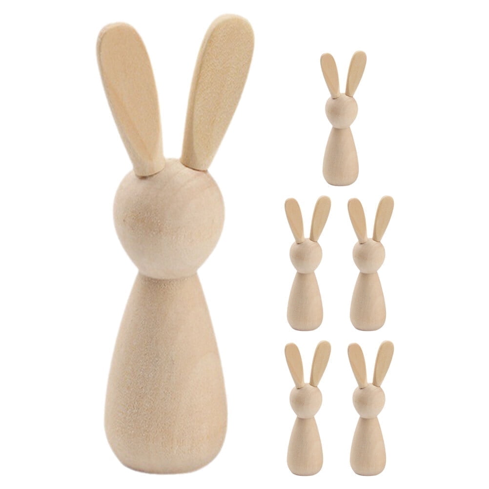 LEDMOMO-6pcs Unfinished Wooden Rabbit Doll Figure Unpainted Peg Dolls ...