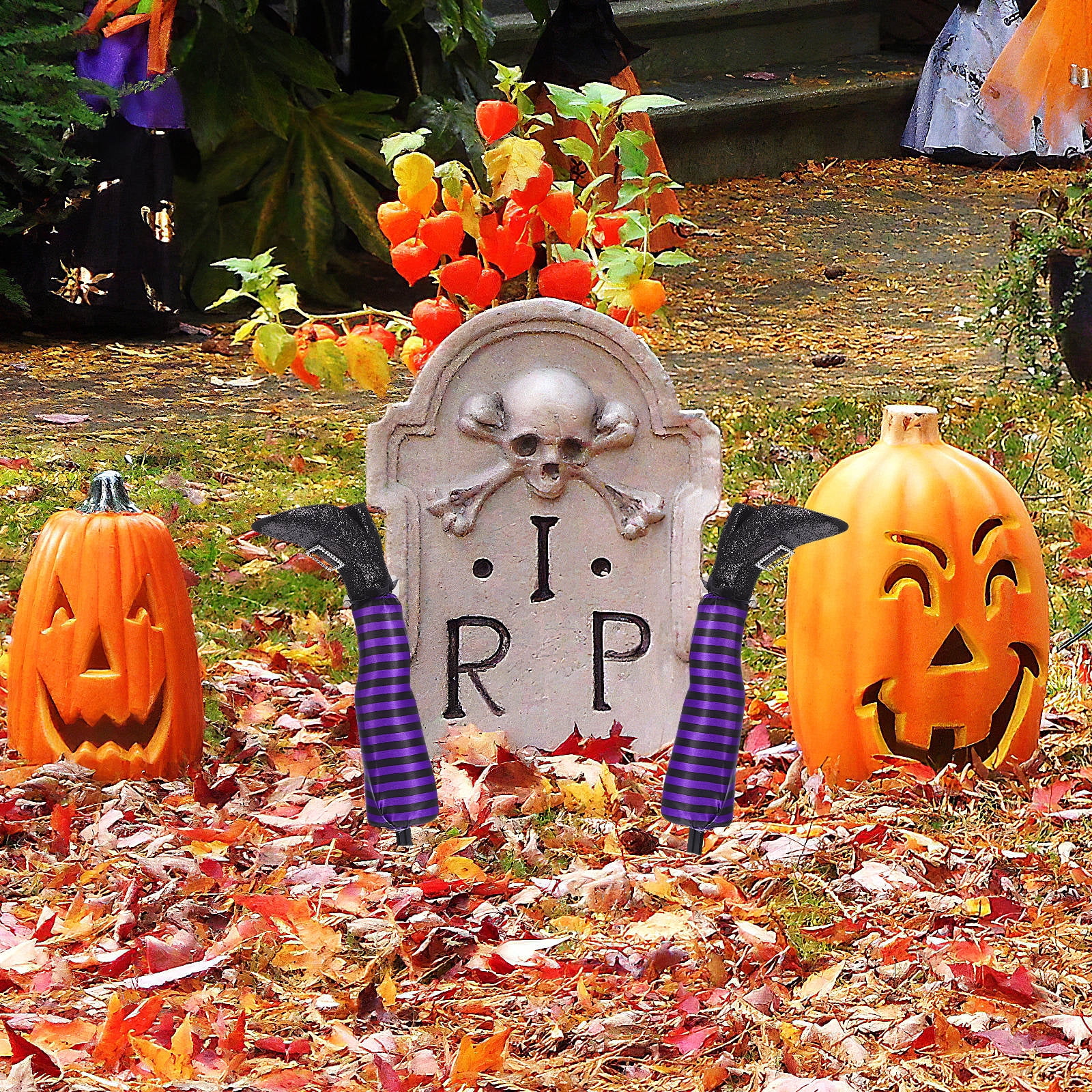 LEDMOMO Garden Decorations Witch Leg Decor Black Fabric Outdoor Display ...