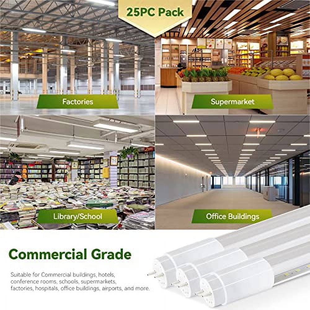 LEDONE T8 4FT Tube Light Bulbs, Frosted Glass Tube,Type B Single or ...