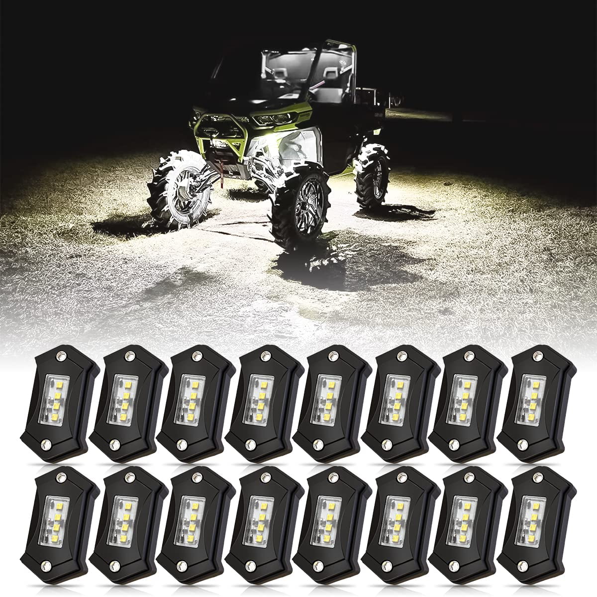 LEDOPPO R3 White LED Rock Lights 16PCS for Trucks Off Road RZR Boat ATV ...