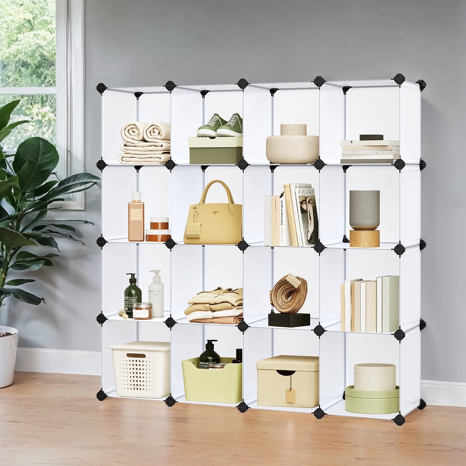 LEDREM 16-Cube Modular Storage Shelf - Heavy Duty Plastic & Metal ...
