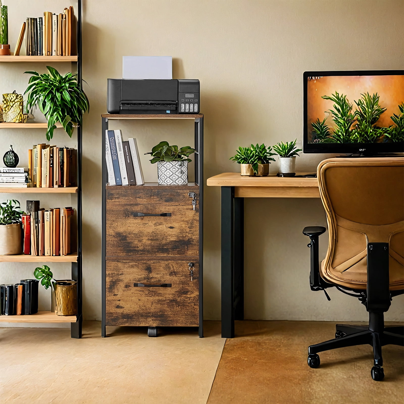 LEDREM 2-Drawer File Cabinet - Locking Storage, Open Shelf, Adjustable ...