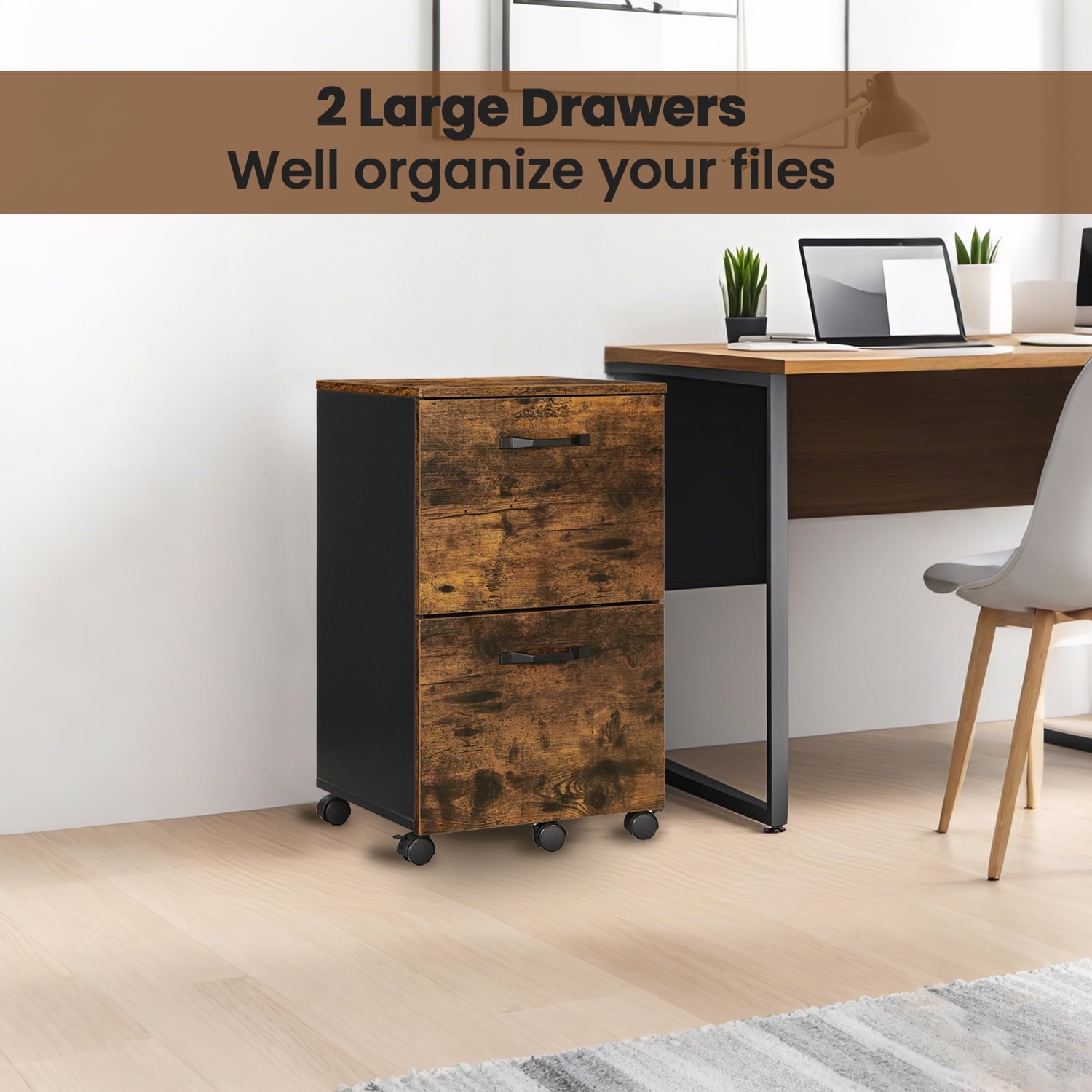 LEDREM 2-Drawer Mobile File Cabinet, Compact Rolling Storage for Office ...