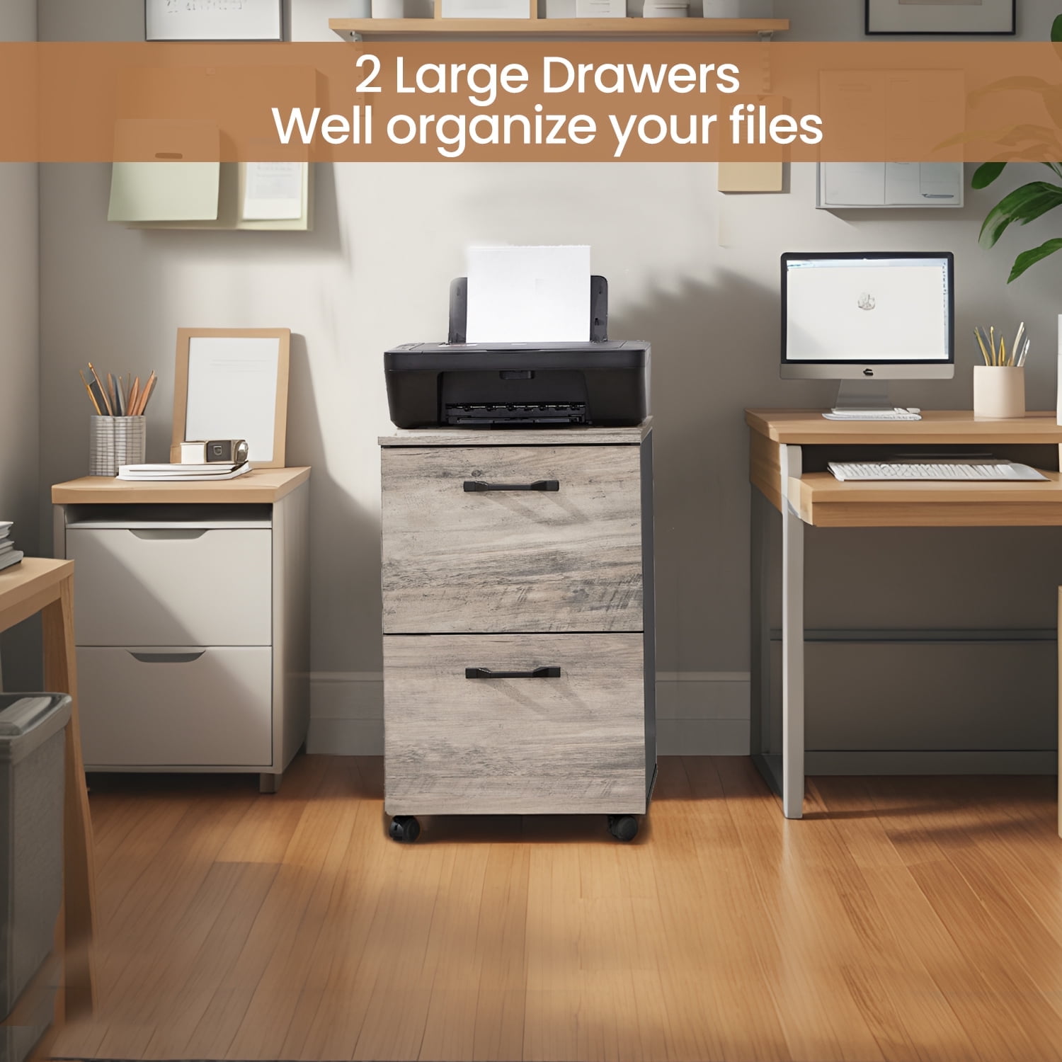 LEDREM 2-Drawer Mobile File Cabinet, Rolling Storage Organizer for ...