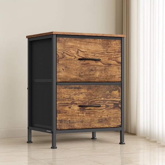 LEDREM 2-Drawer Storage Dresser with Steel Frame, Multi-Use Chest of ...