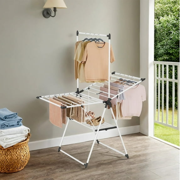 LEDREM 2-Level Foldable Drying Rack, 24-Rail Laundry Airer with ...