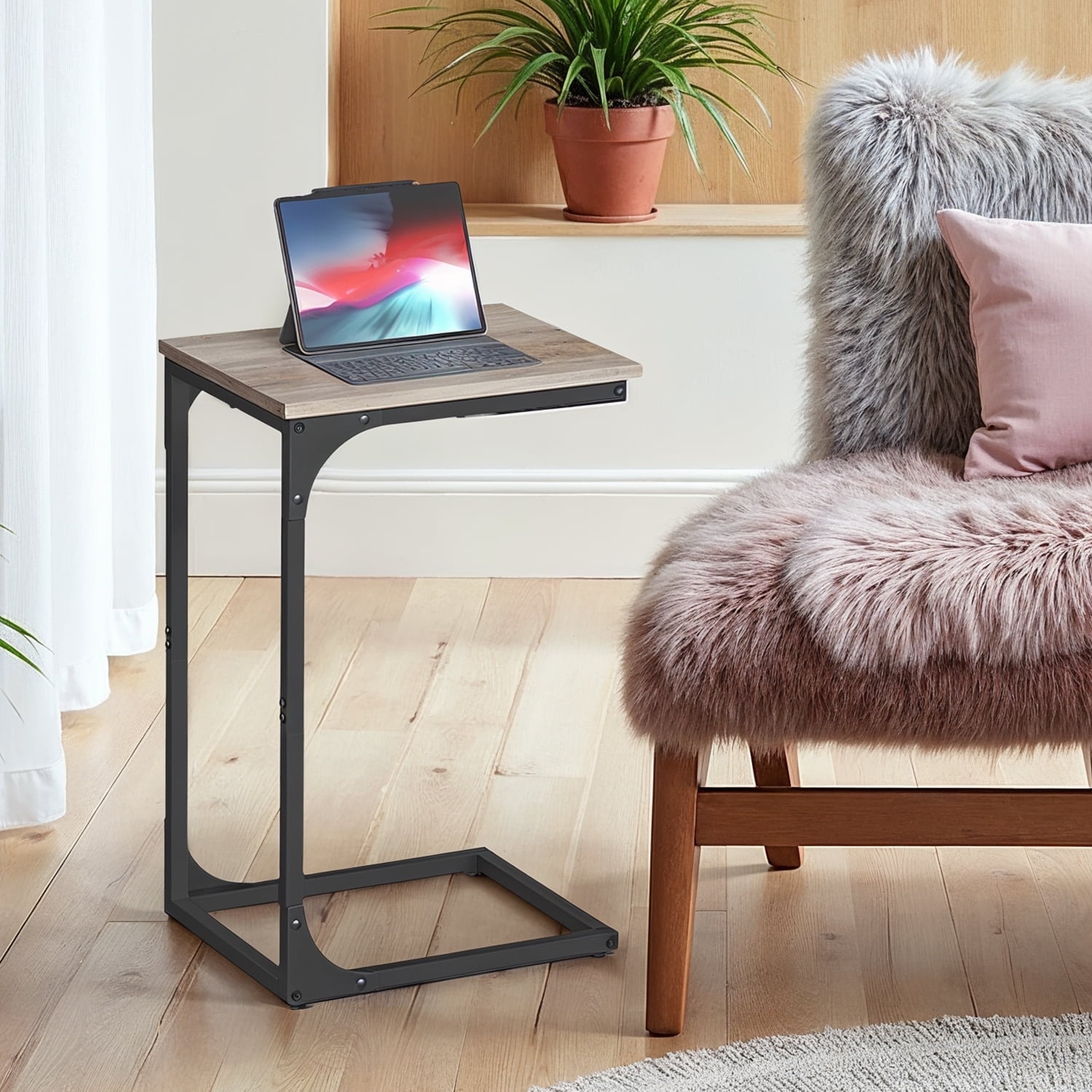 LEDREM 2-Pack C-Shaped End Tables - Slim Sofa Side Tables, 24.4" Height ...