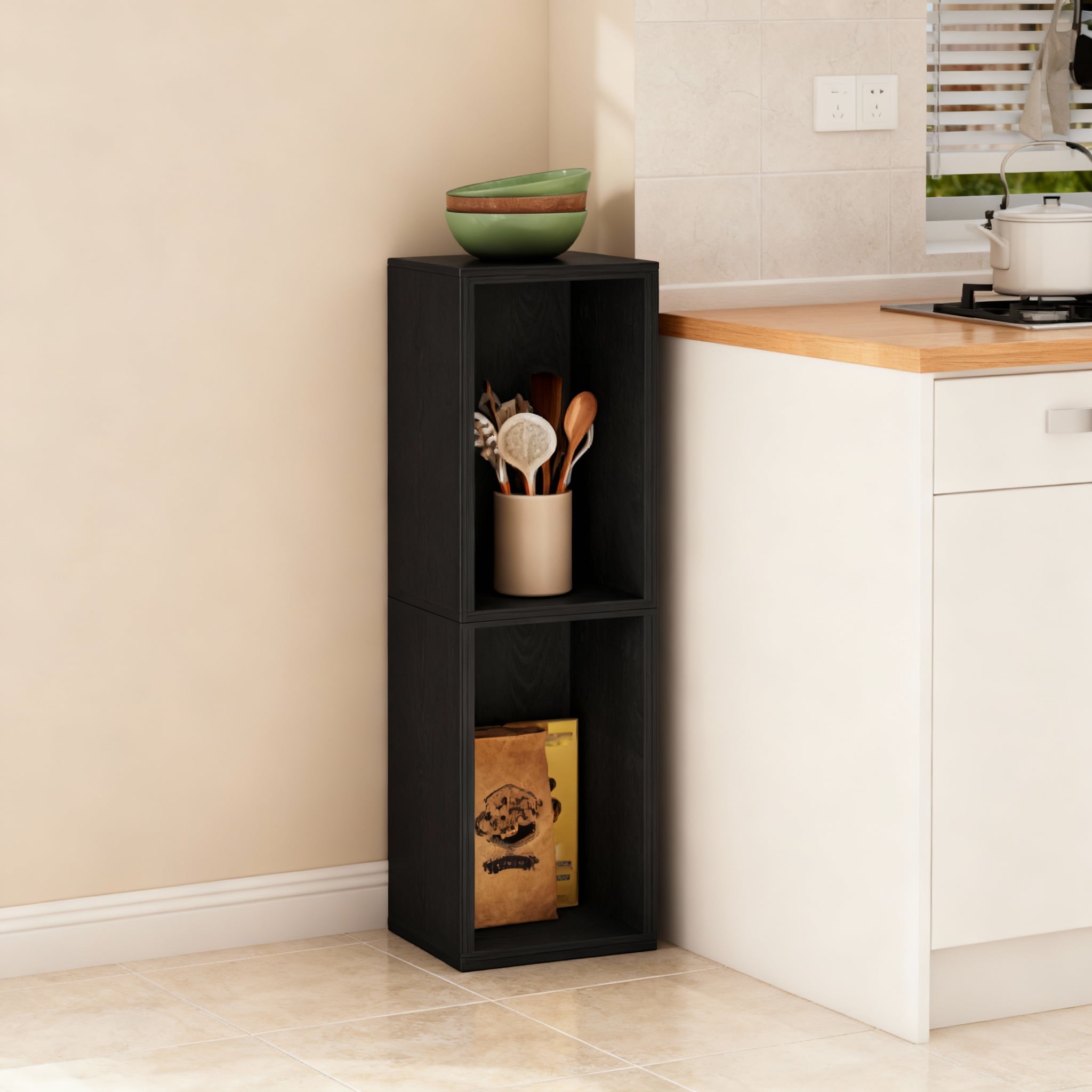 LEDREM 2-Tier Bookshelf with Open Compartment Design, Compact Vertical ...