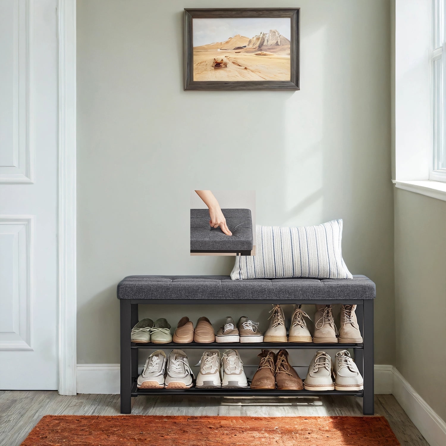 LEDREM Shoe Bench with Cushion, 2-Tier Entryway Shoe Rack Organizer ...
