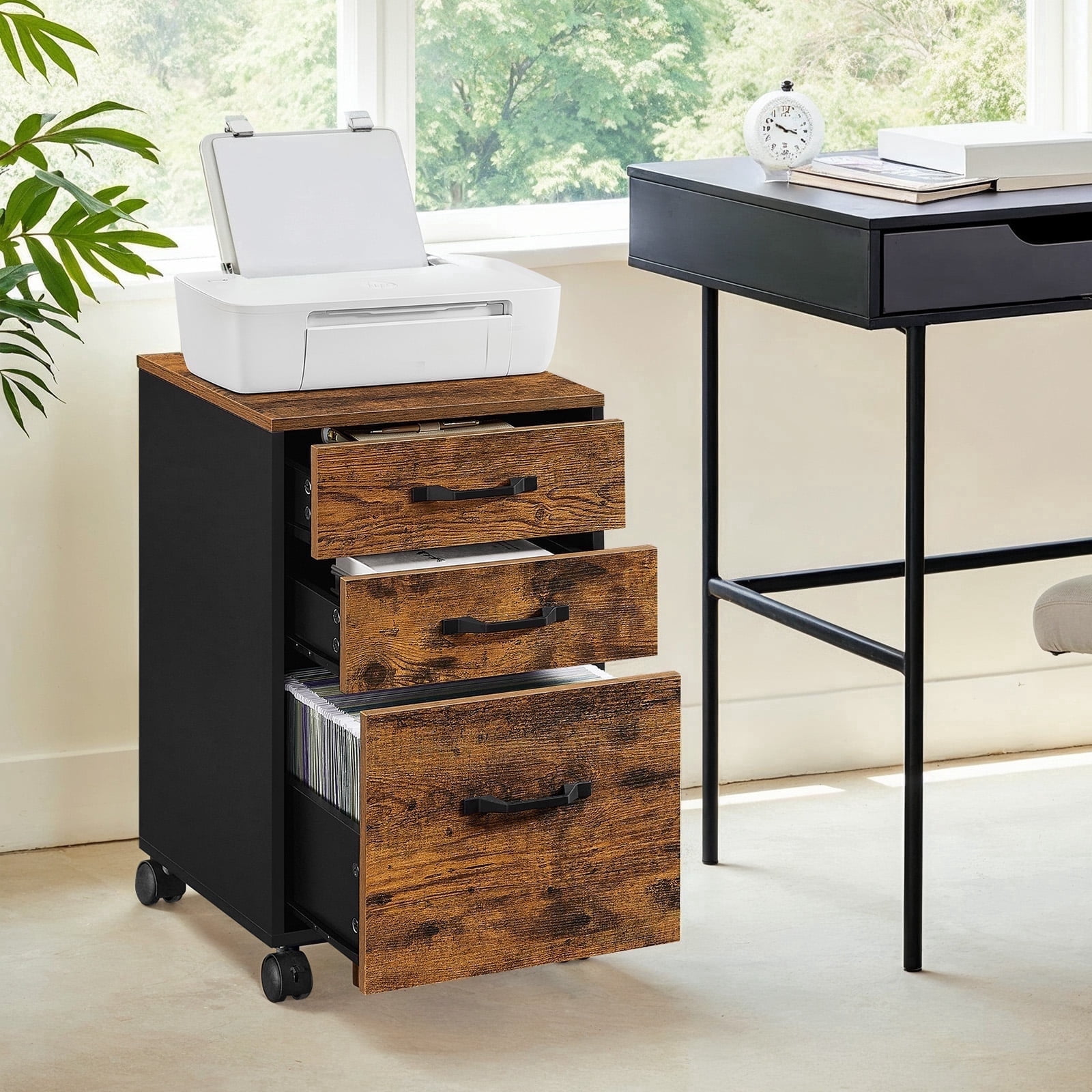 Ledrem 3-Drawer Rolling Storage Unit, Brown, Supports A4/Letter Files ...