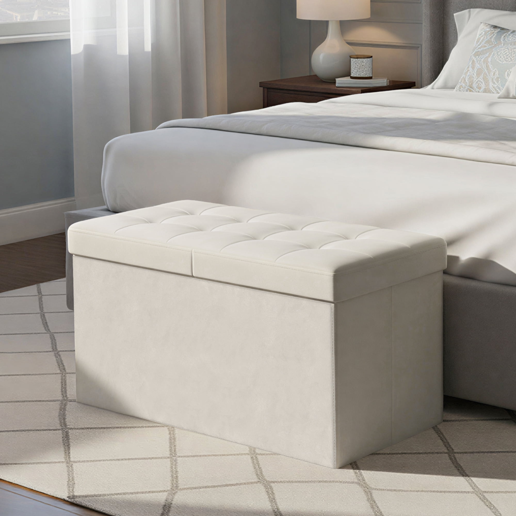 LEDREM 30-Inch Foldable Storage Ottoman Bench with Flipping Lid, Velvet ...