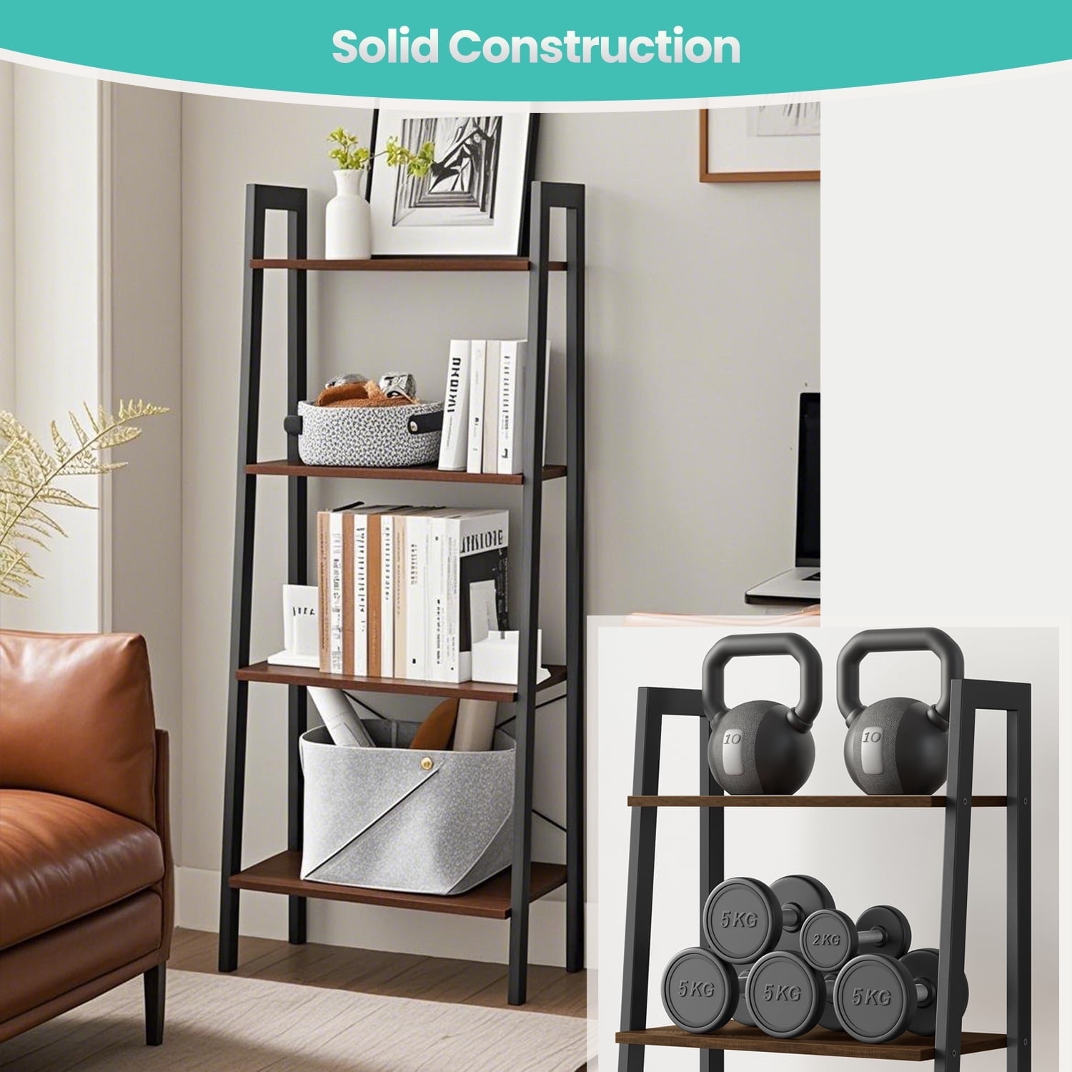 LEDREM 4-Tier Ladder Shelf Heavy Duty Storage Shelf with Steel Frame ...