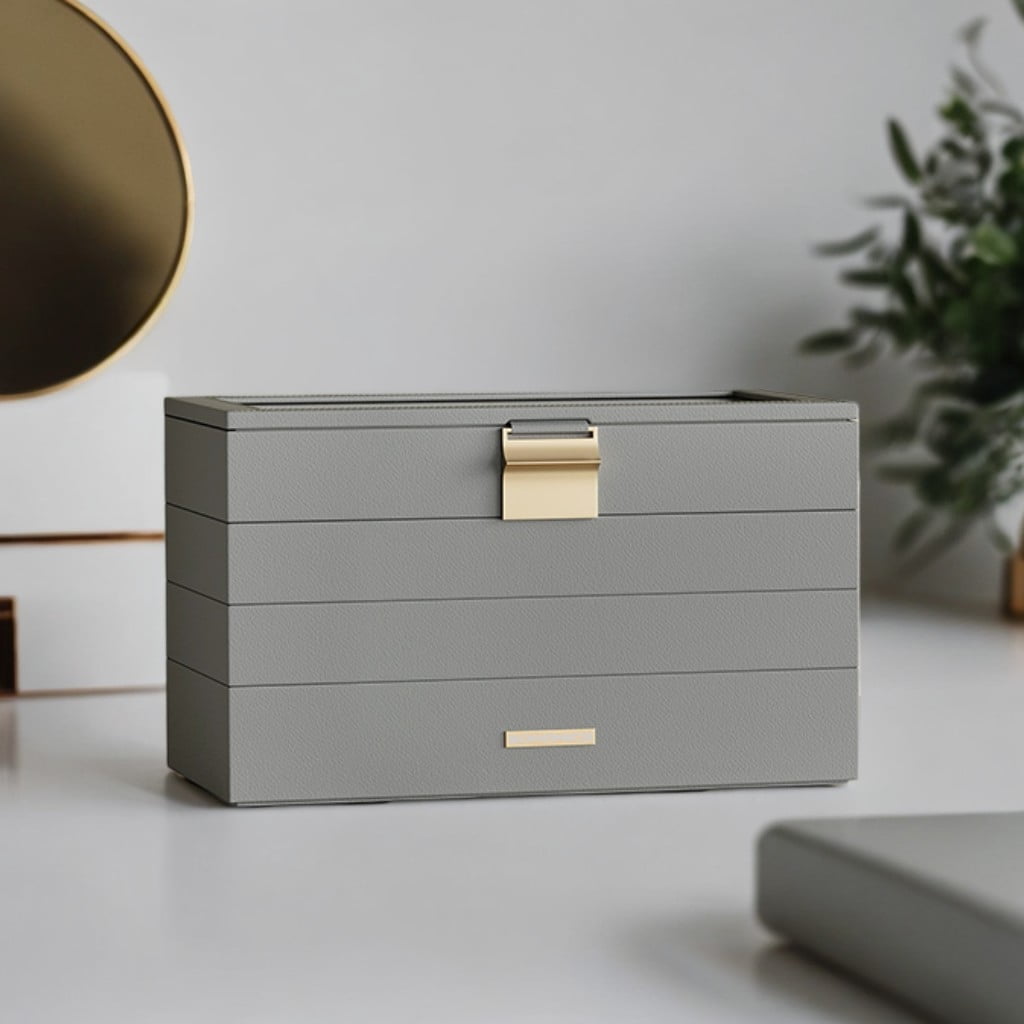 LEDREM 4-Tier Modular Jewelry Organizer with Glass Lid & Adjustable ...