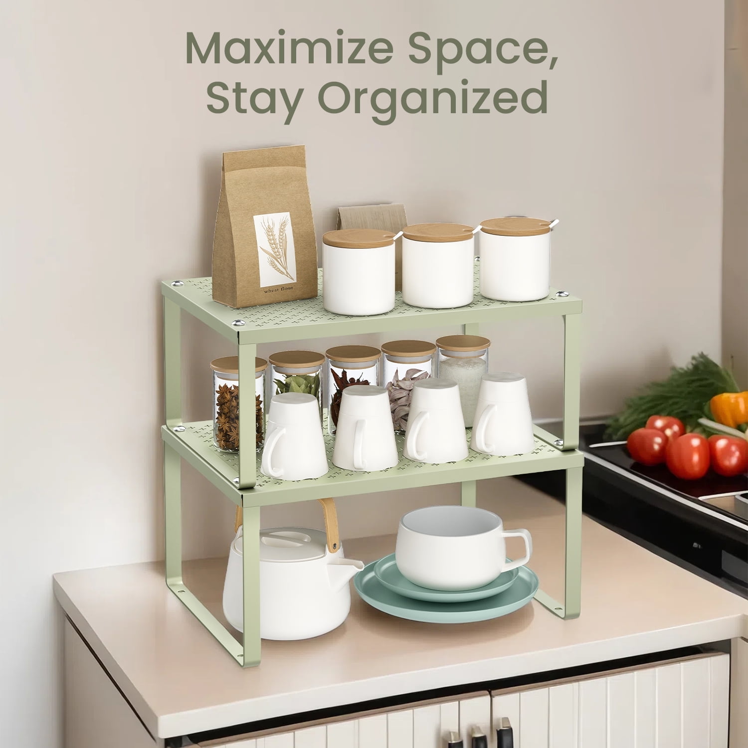 LEDREM 4-Tier Stackable Spice Rack Organizer - Space Saving Cabinet ...