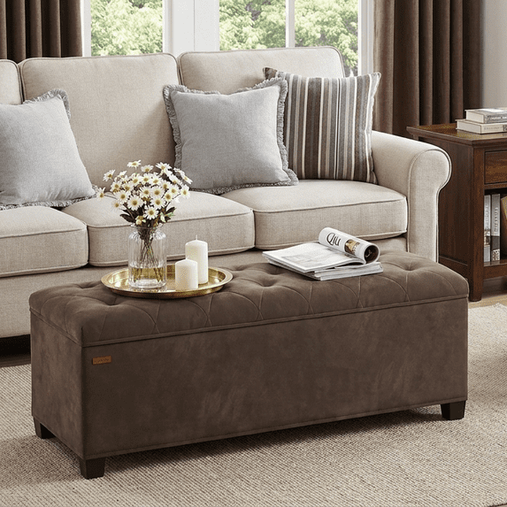 LEDREM 43-Inch Tufted Storage Ottoman Bench with Removable Cover, 660LB ...