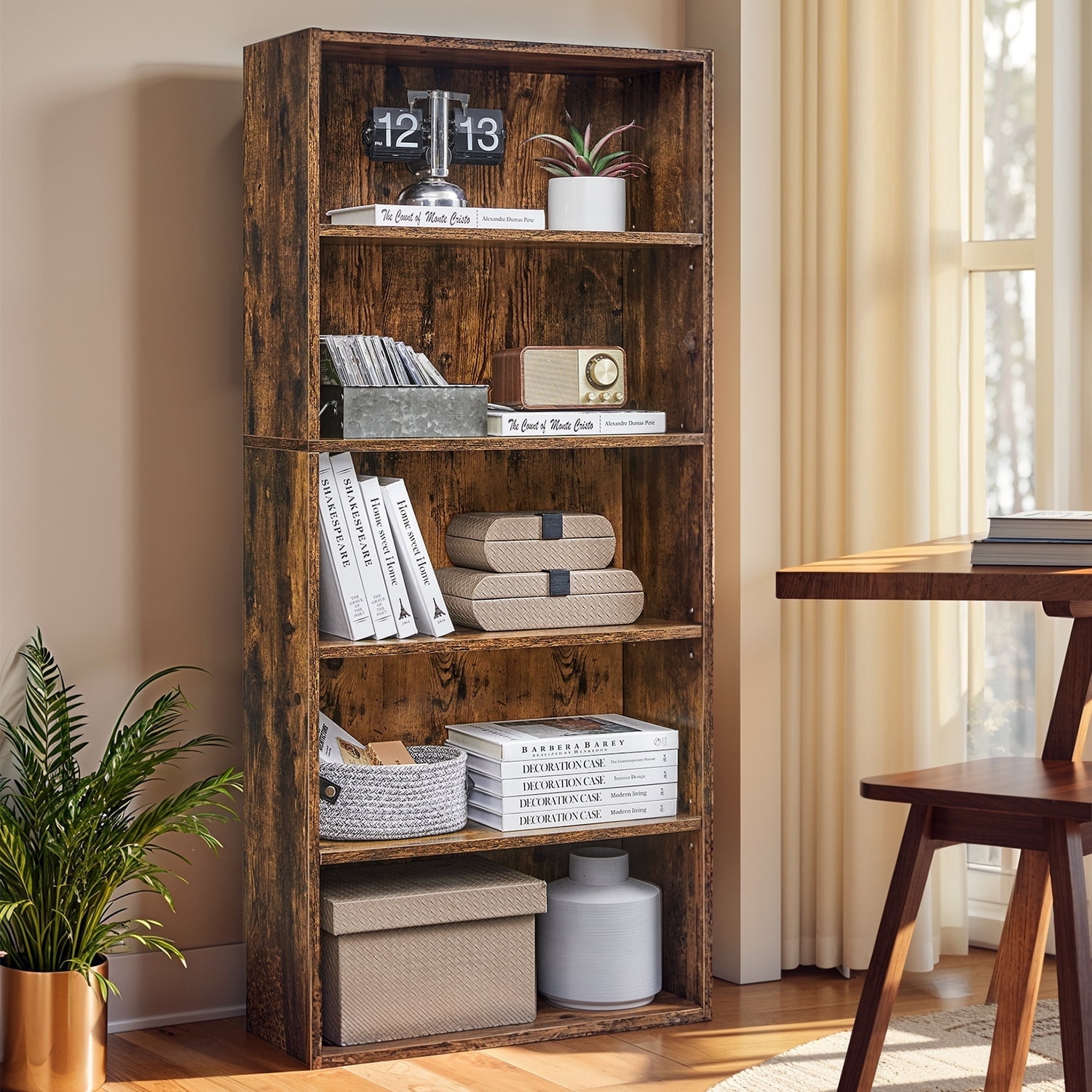 LEDREM 5-Tier Adjustable Bookcase, Open Bookshelf, Storage Shelf ...