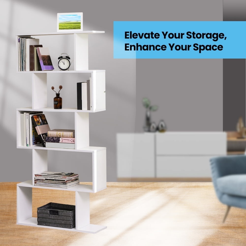 LEDREM 5-Tier Wooden Bookcase & Room Divider, Freestanding Display ...