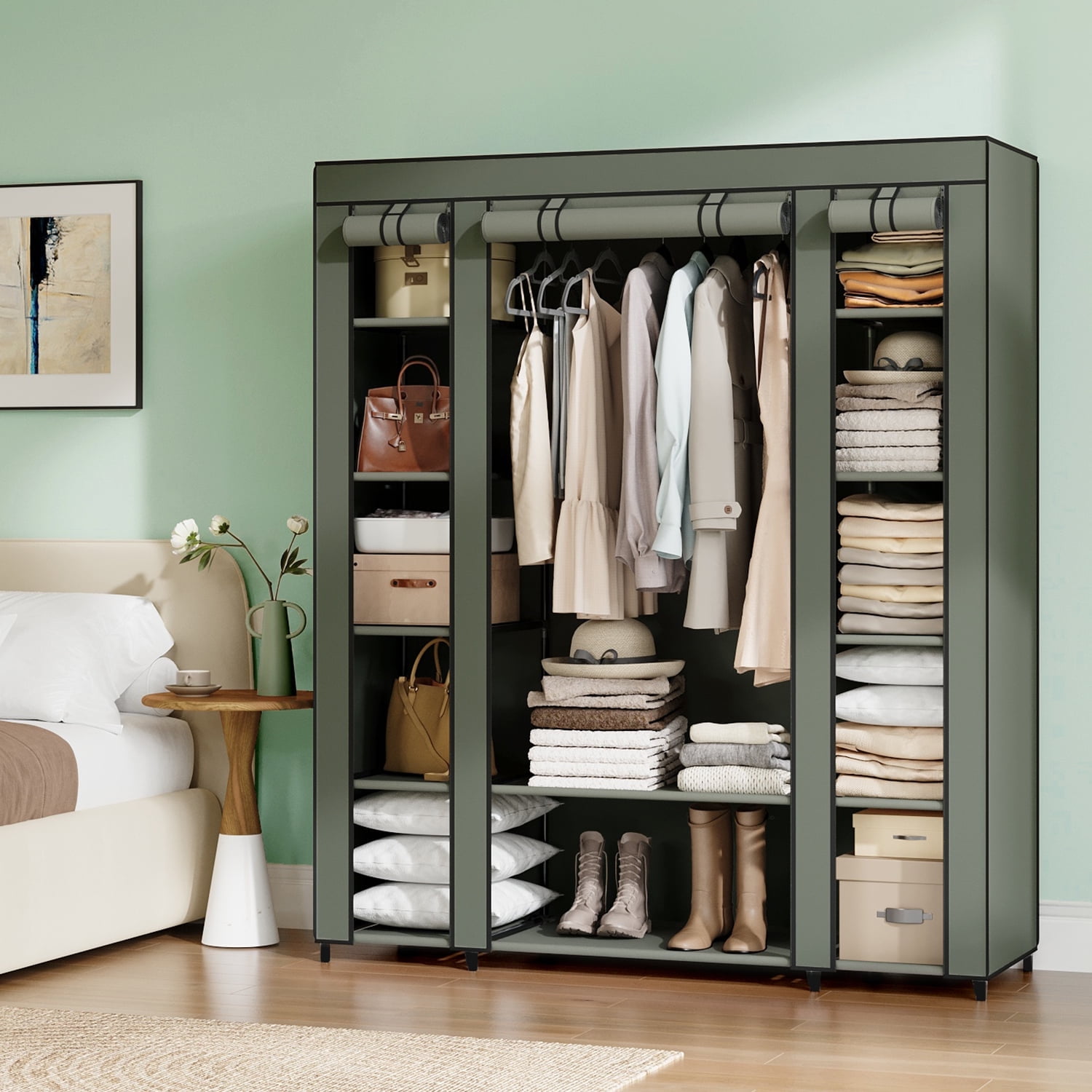 LEDREM 59-Inch Portable Closet , 12-Compartment Wardrobe with Zippered ...