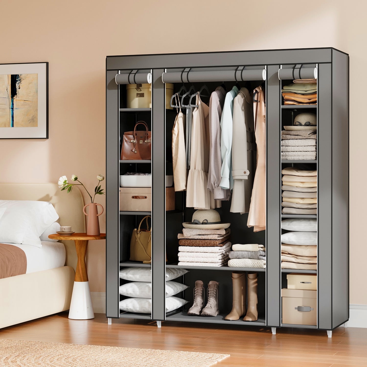 LEDREM 59-Inch Portable Closet , 12-Compartment Wardrobe with Zippered ...