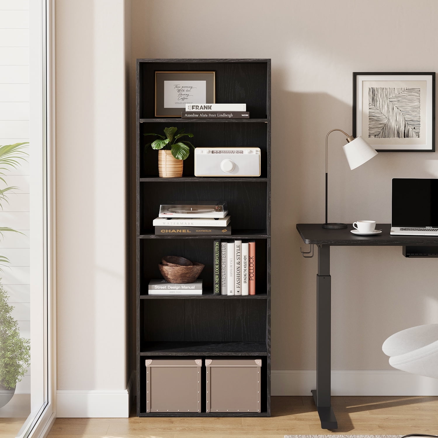 LEDREM 6-Tier Adjustable Bookcase, Open Shelf Storage Unit for Home ...