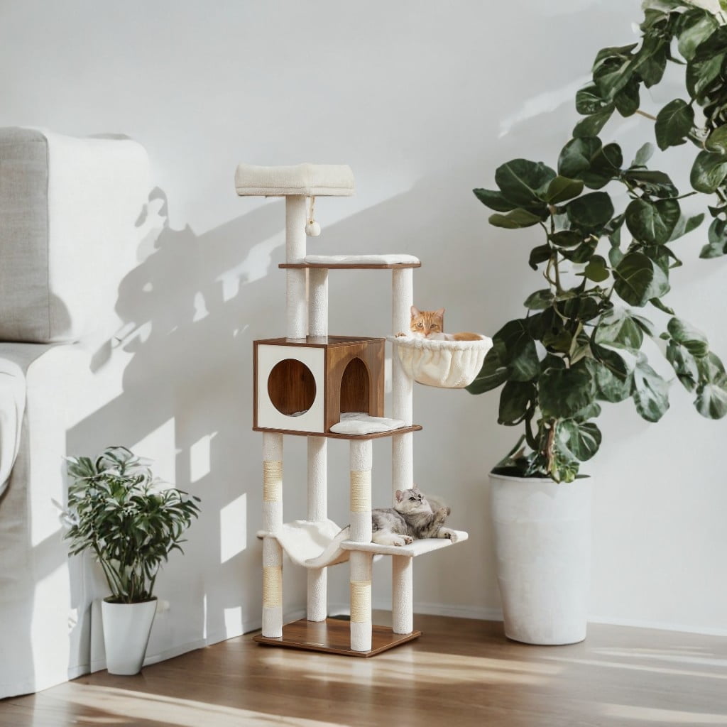 LEDREM 65" Cat Tree Tower - Multi-Level Cat Condo with Cave, Hammock ...