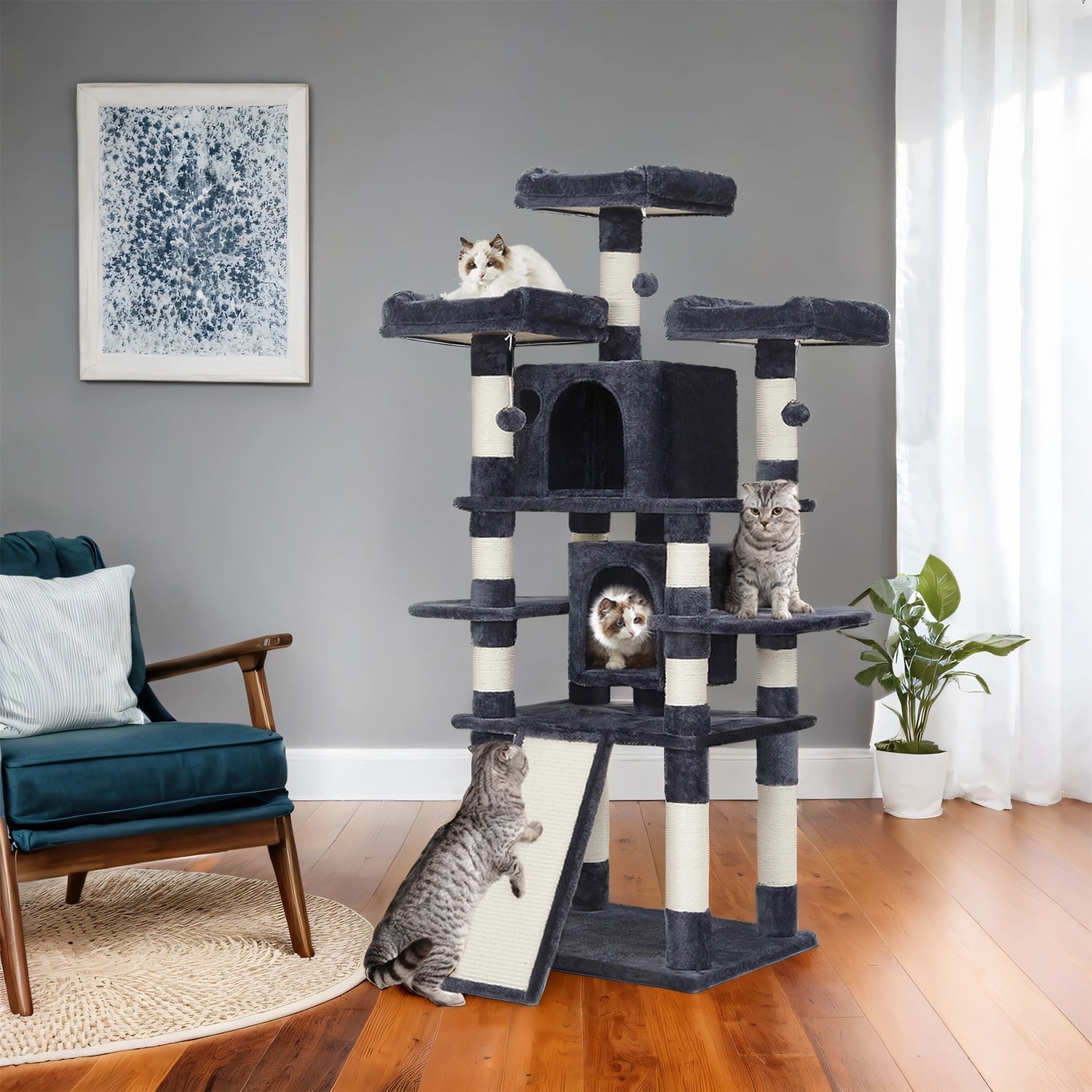 LEDREM 67-Inch Multi-Level Cat Tree for Large Cats - 3 Perches, 2 Caves ...