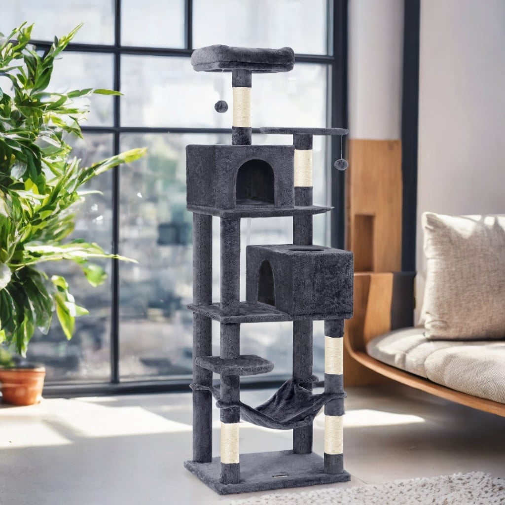 LEDREM 75.2-Inch Cat Tree Tower with 5 Scratching Posts & Hammock ...