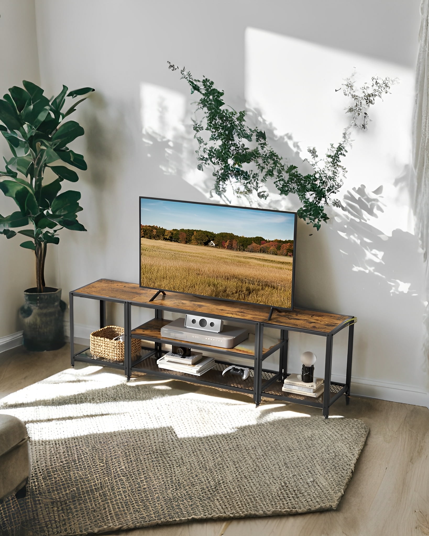 LEDREM 75" TV Stand - Industrial Entertainment Center with 3 Open ...