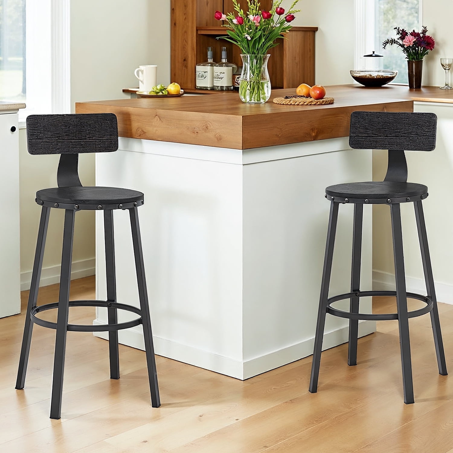 LEDREM Bar Stools Set of 2, 28.7" Counter Height Stools with Backrest ...