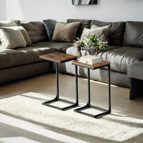 LEDREM 2pcs C-Shaped End Table- Sofa Side Tables with Metal Frame ...