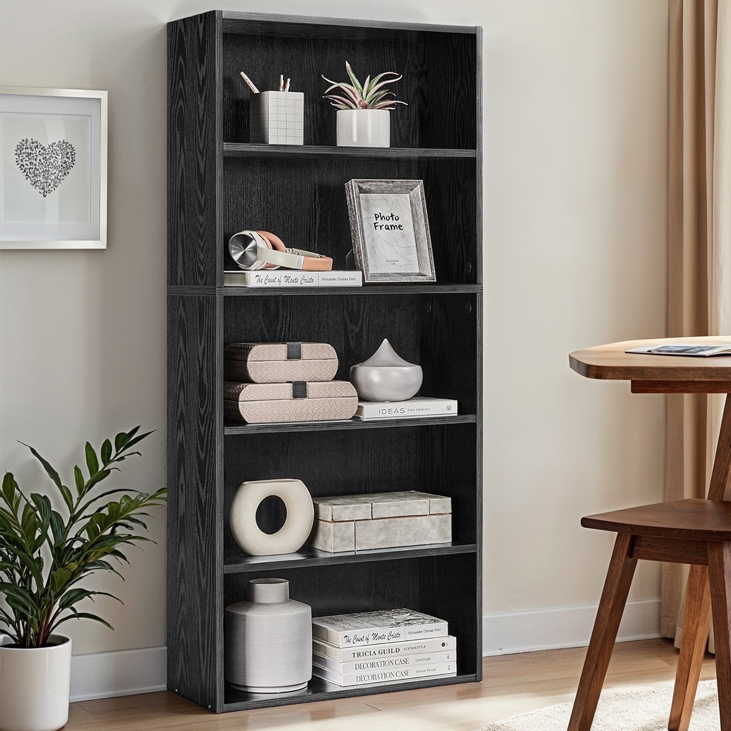 LEDREM 5-Tier Adjustable Bookcase, Open Bookshelf, Storage Shelf ...