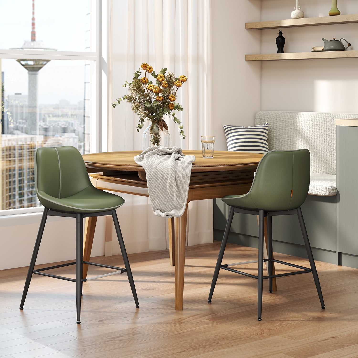 LEDREM Counter Height Bar Stools Set of 2 with Ergonomic Backrest ...