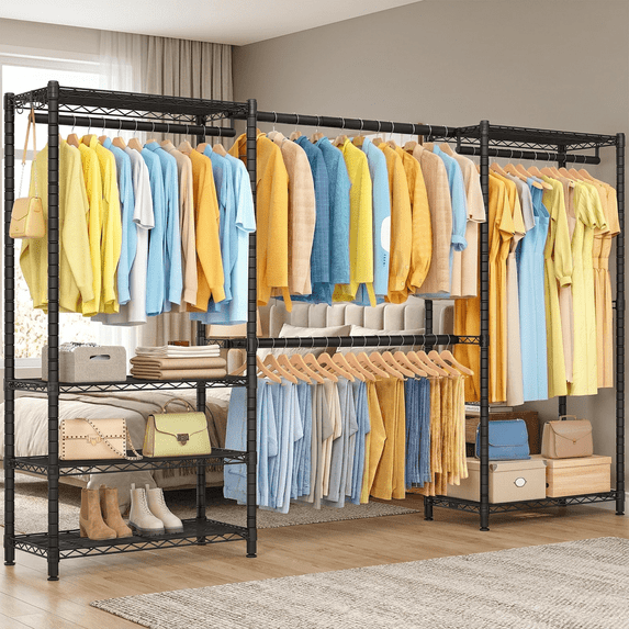 LEDREM Extendable Heavy-Duty Clothes Rack, Portable Garment Rack with ...