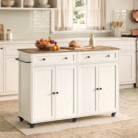 LEDREM Extra-Long Rolling Kitchen Island, Mobile Cart with Storage ...