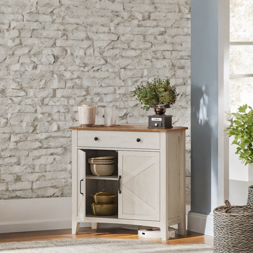 LEDREM Farmhouse Sideboard Cabinet with Adjustable Shelf & Drawer ...