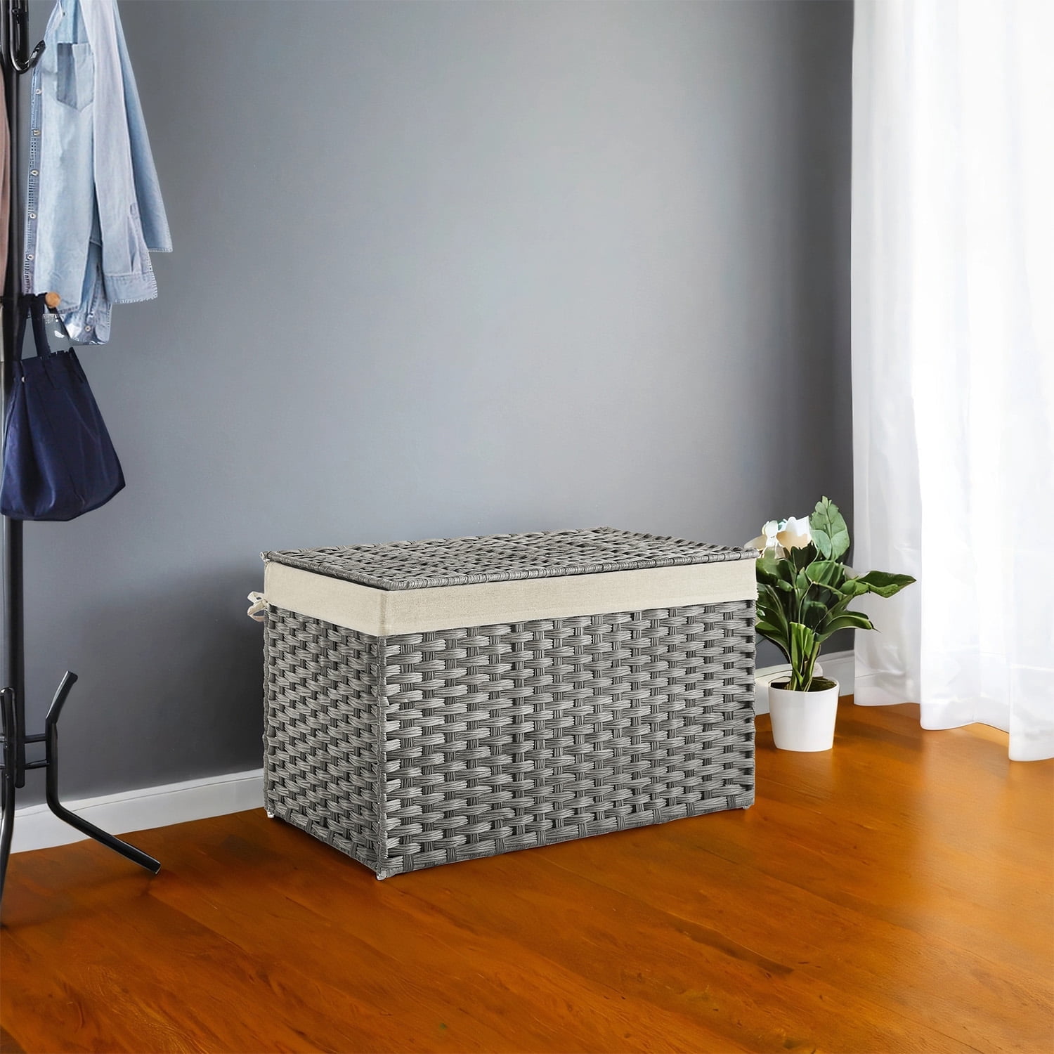 LEDREM Foldable Storage Basket with Lid, 42.3 Gallon (160L) Large ...