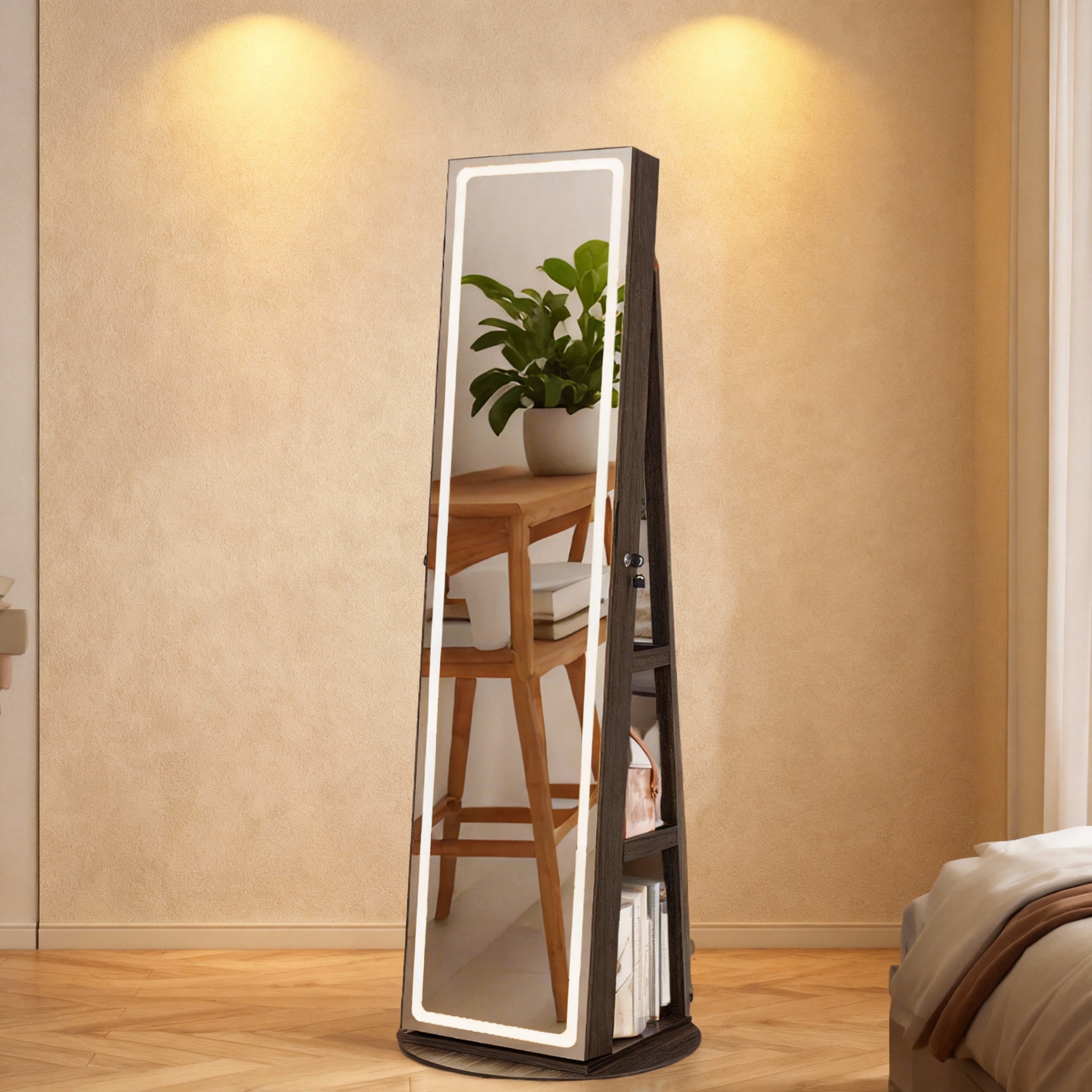 LEDREM Freestanding Jewelry Armoire with LED Mirror and Lock ...