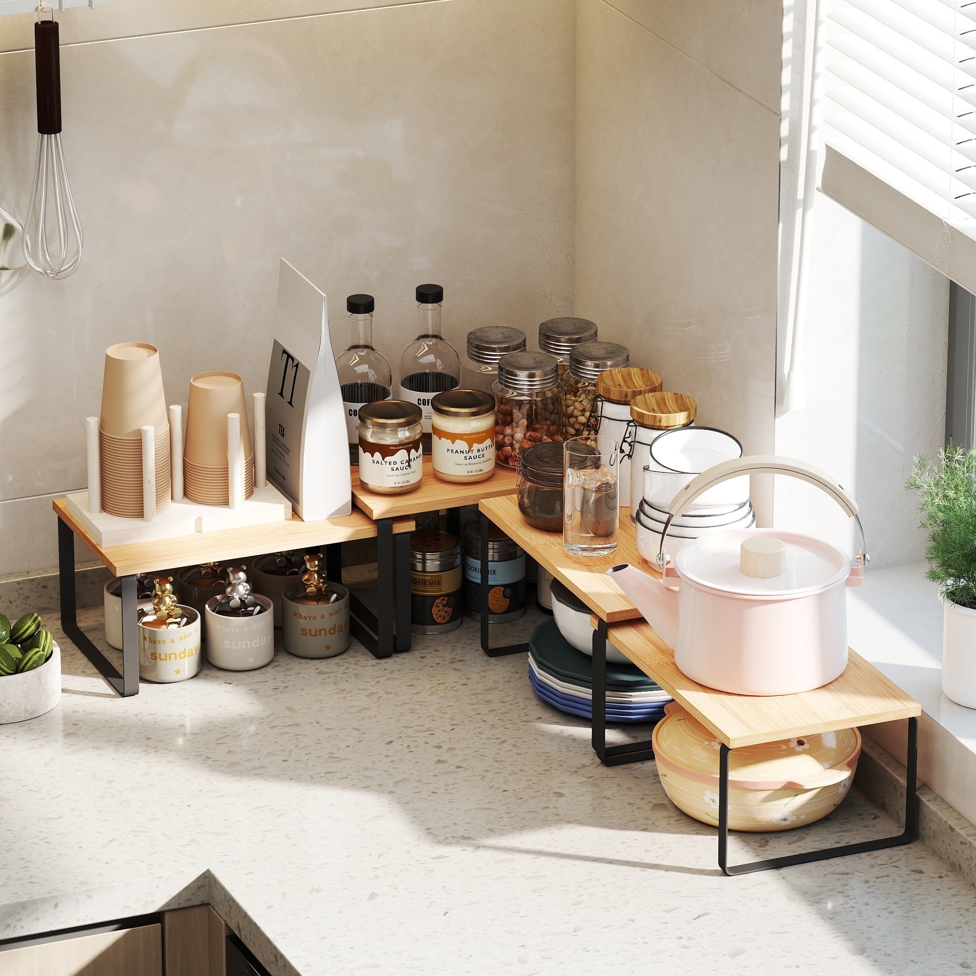 LEDREM Kitchen Cabinet Organizer Shelf Set of 4 - Stackable ...