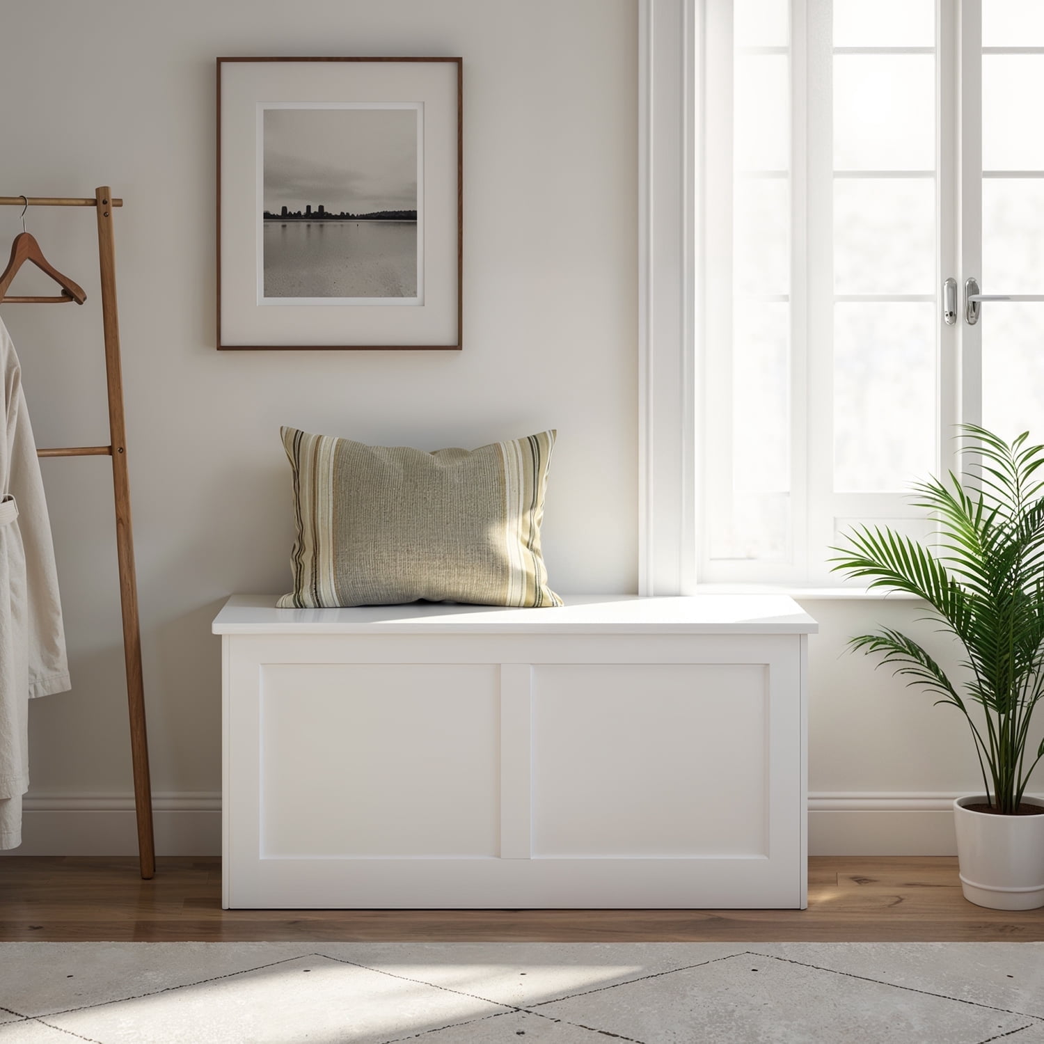 LEDREM Large Farmhouse Storage Bench with Safety Lid Hinges, for ...