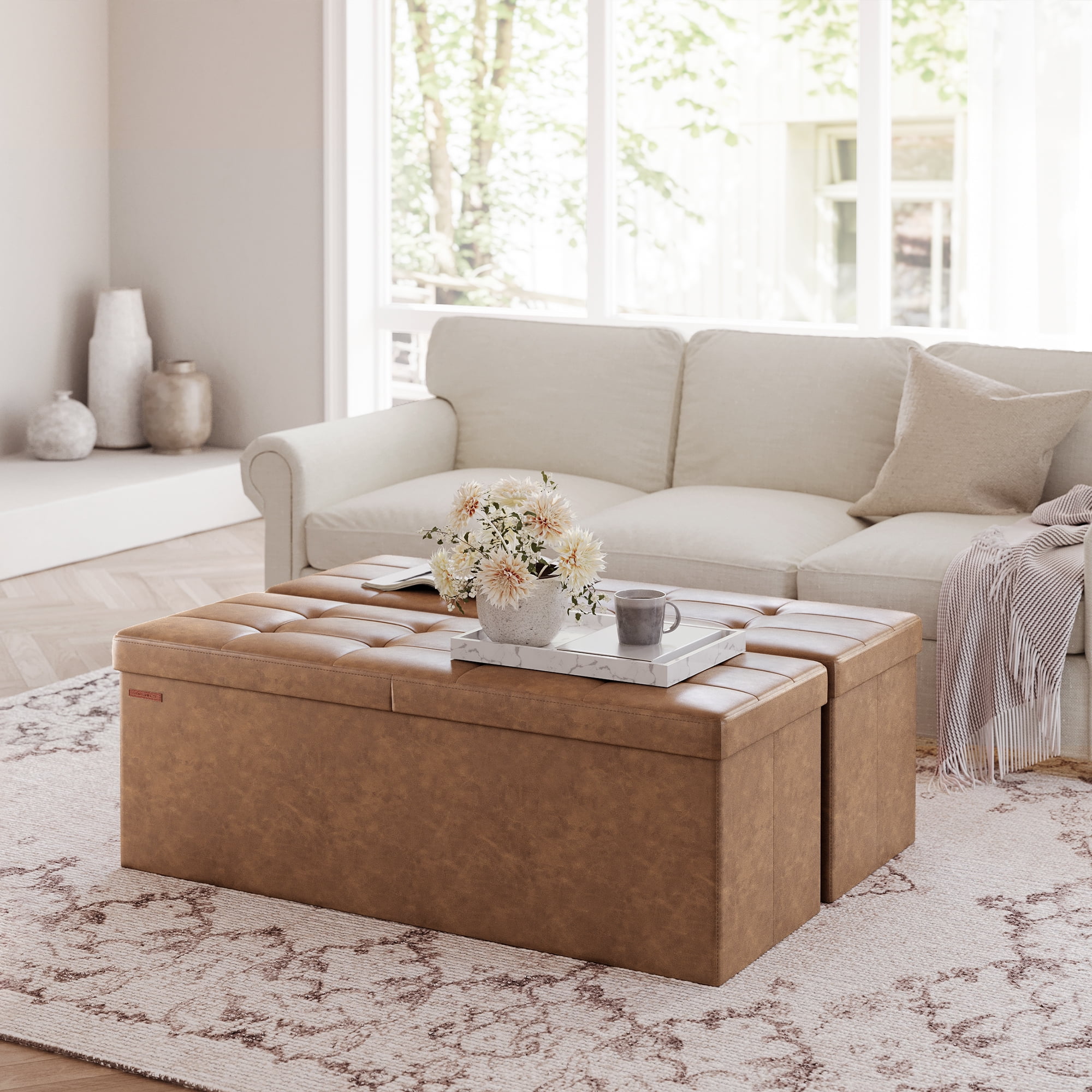 LEDREM MAZIE Collection - 43" Foldable Storage Ottoman Bench with ...