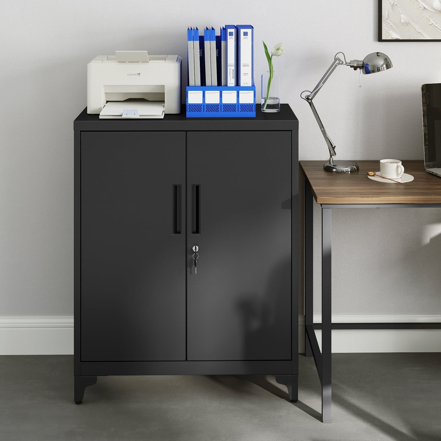 LEDREM Metal Storage Cabinet with Lockable Doors and Adjustable Shelves ...