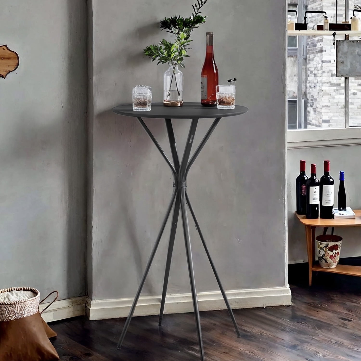 LEDREM Modern Round Bar Table with X-Shaped Metal Base, 41.3" Height ...