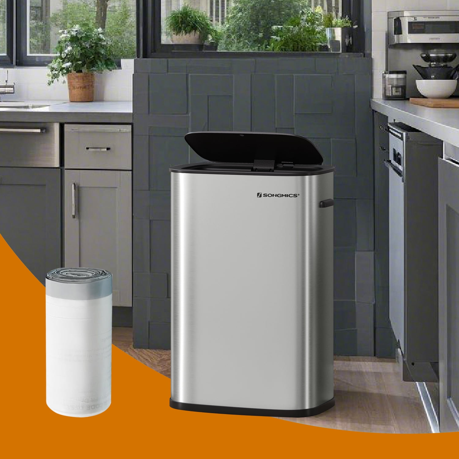 LEDREM Motion Sensor Trash Can , 13 Gallon Automatic Kitchen Bin with ...