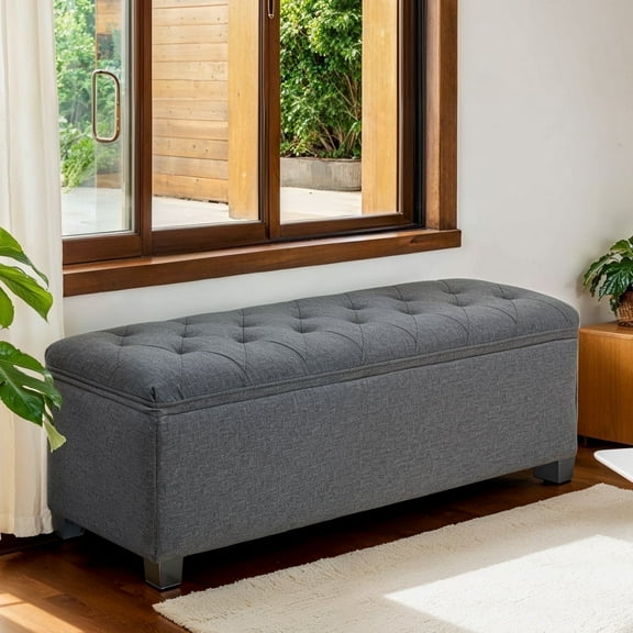 43 Inch Folding Storage Ottoman Bench - 660 Lb Capacity, Ink Black Foot ...