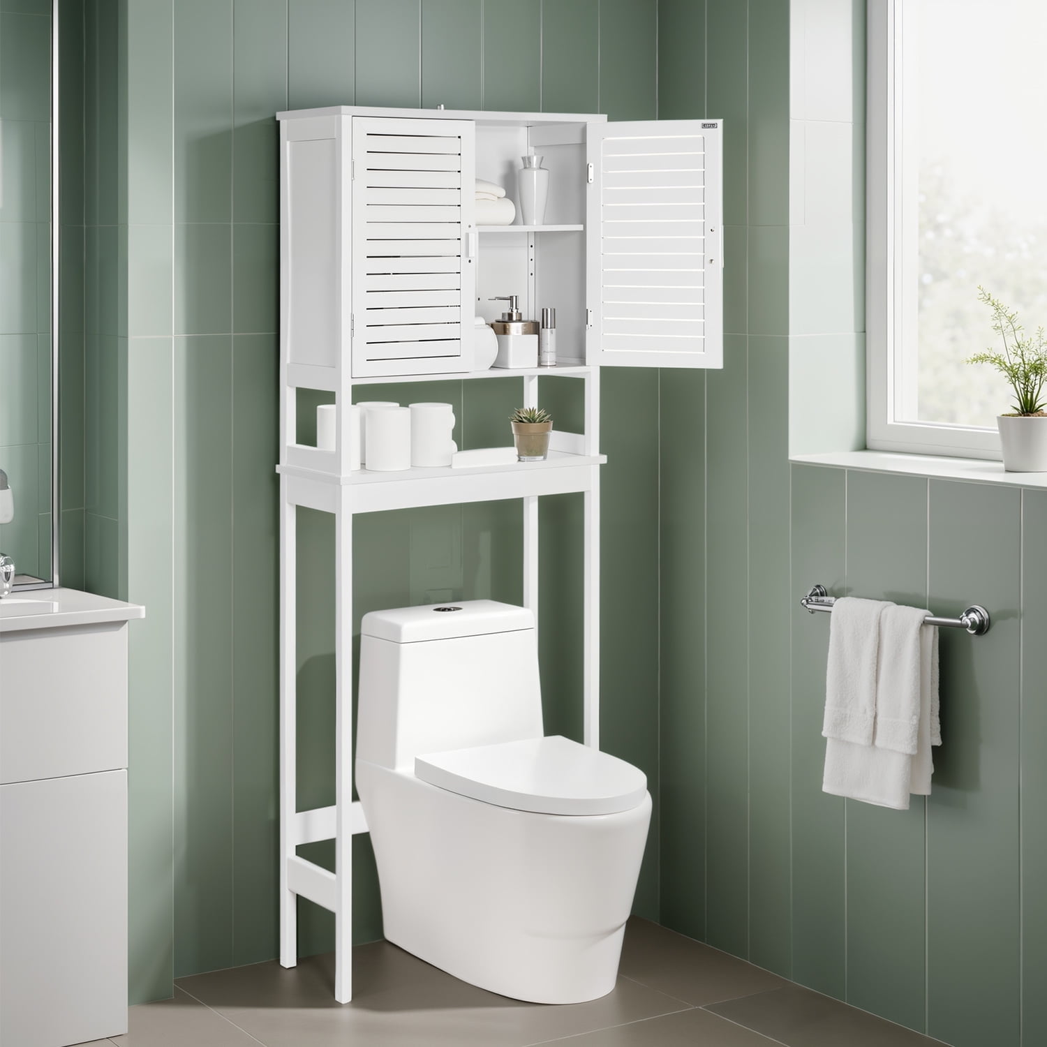 LEDREM Over-The-Toilet Storage Cabinet with Adjustable Shelf and Bottom ...